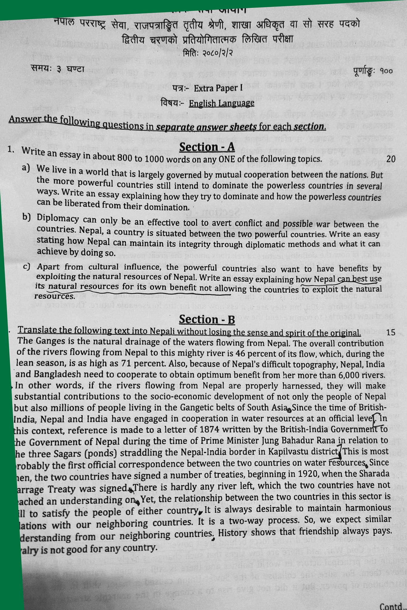 MoFA Section Officer Old Questions Collection Nepal